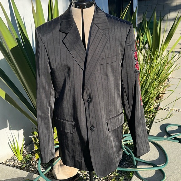 Mondo | Jackets & Coats | Mens Black Pinstripe And Red Embroidered And ...